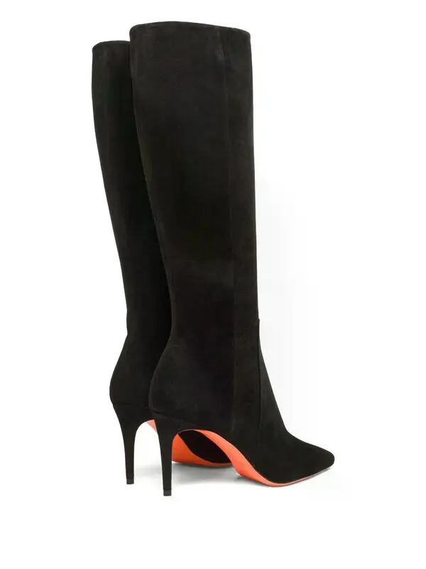 Santoni High-heel Suede Boots - Black