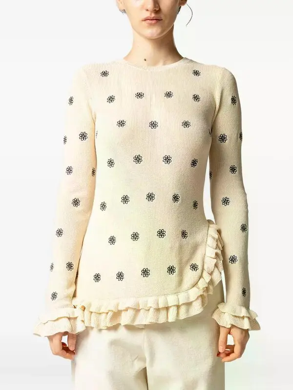 MULLER OF YOSHIOKUBO Floral Ruffled Top - Neutrals