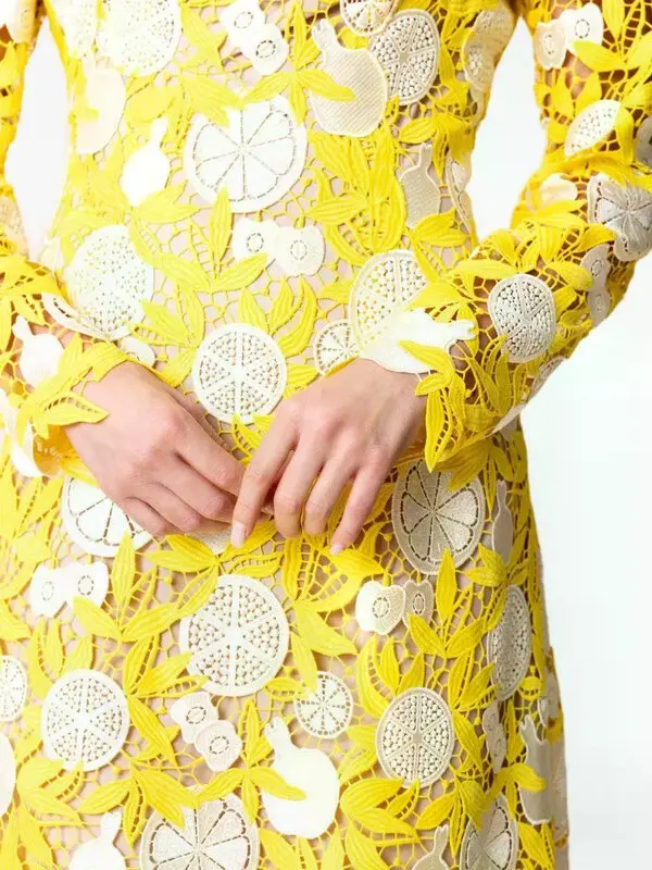 Lela Rose Holly Fruit-motif Lace Mini Dress - Yellow