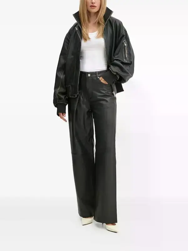 WON HUNDRED Pleated-front Leather Trousers