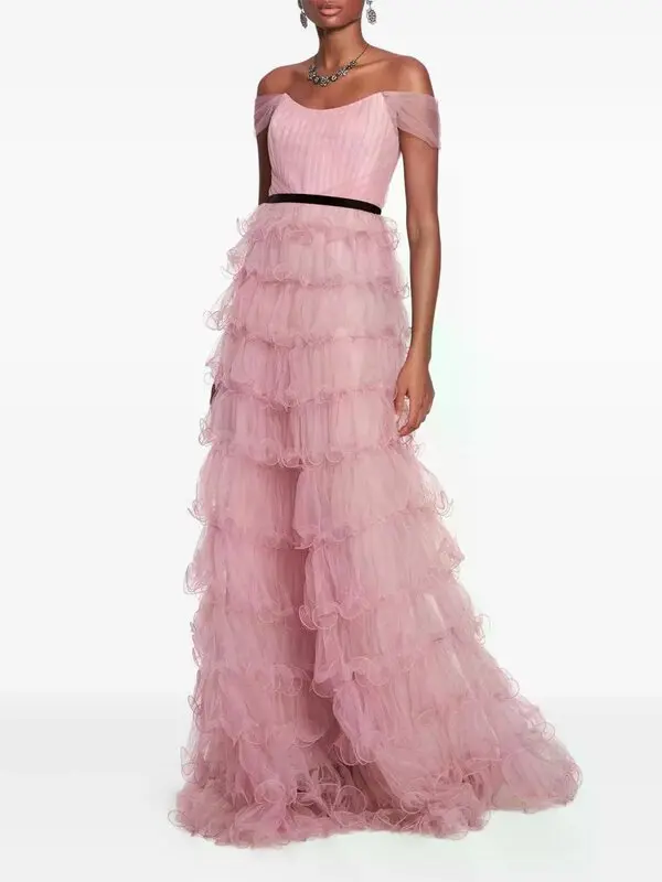 Marchesa Off-shoulder Ruffled Gown