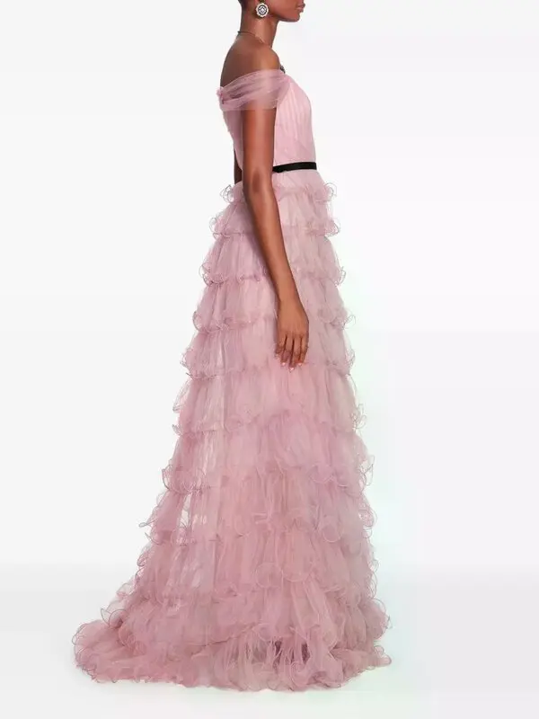 Marchesa Off-shoulder Ruffled Gown