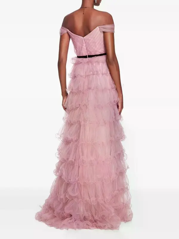 Marchesa Off-shoulder Ruffled Gown