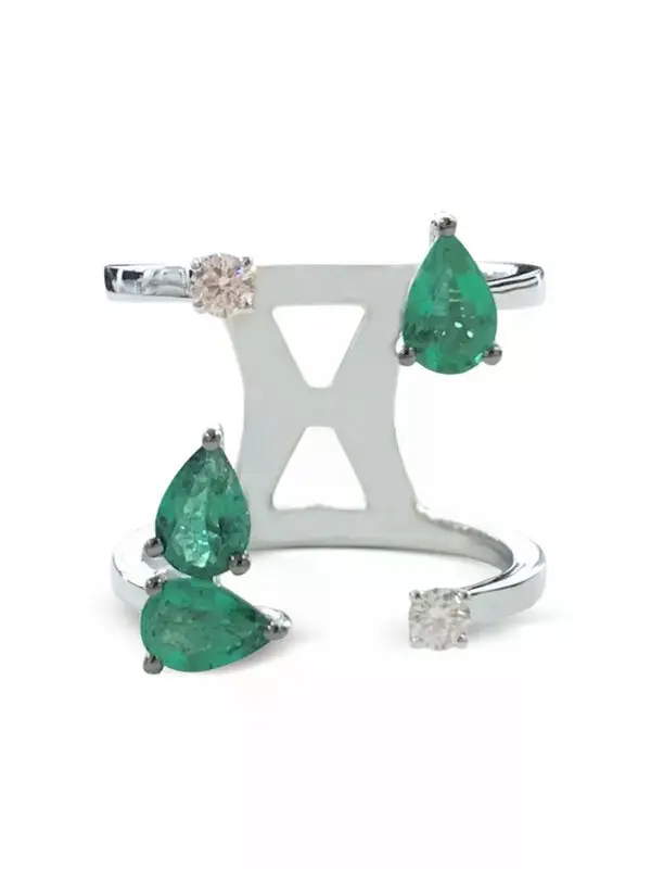 STEFERE 18k White Gold, Emerald, And Diamond Ring - Silver