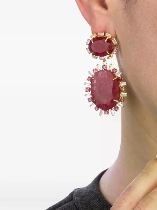 BOUNKIT JEWELRY Baguette Ruby Oval Earrings