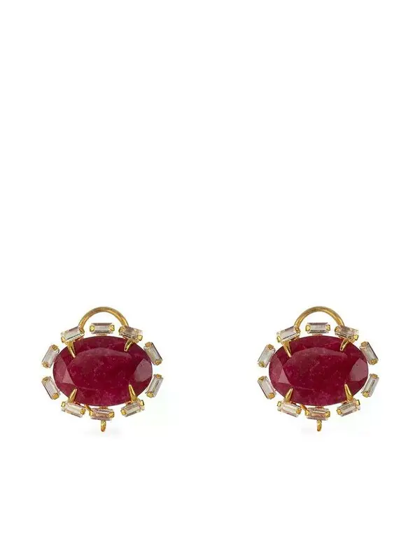 BOUNKIT JEWELRY Baguette Ruby Oval Earrings
