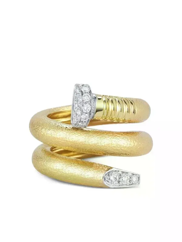 David Webb 18k Yellow Hammered Nail Diamond Ring - Gold
