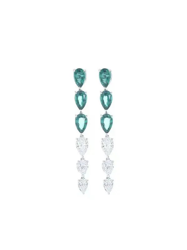 FANTASIA BY DESERIO Pear-shaped Emerald And Diamond Earrings - Silver