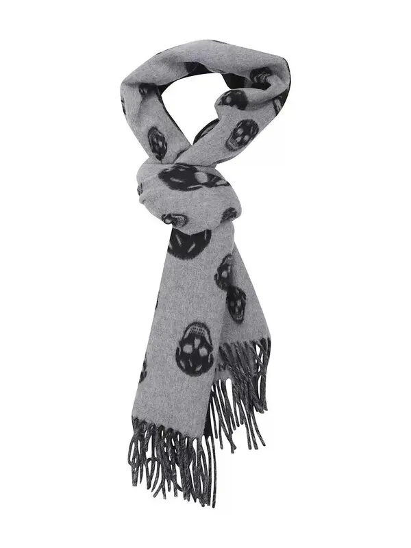Alexander McQueen Skull-pattern Fringed Scarf - Grey