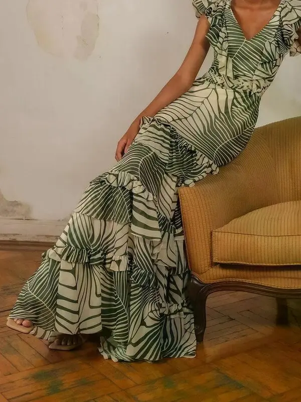 Mesay Leaf-print Ruffled Maxi Dress