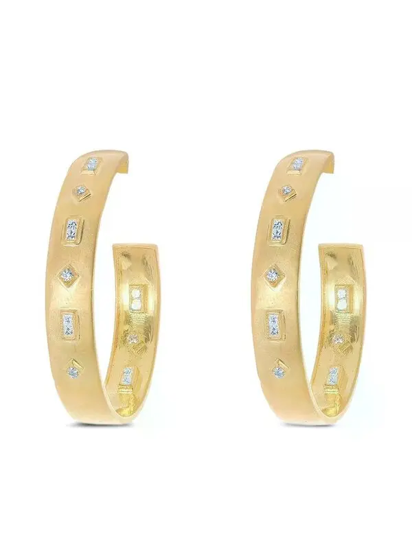 TANYA FARAH 18k Gold Diamond Hoop Earrings - Yellow