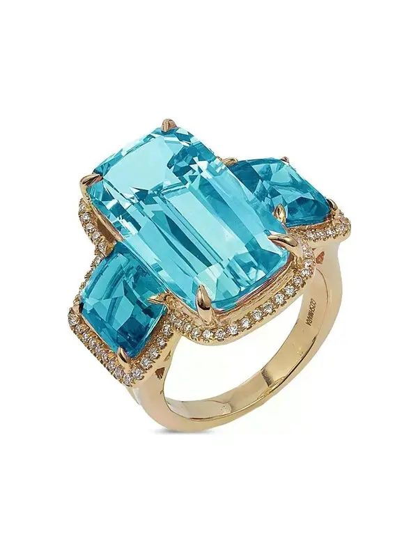 Goshwara 18k Yellow Gossip Diamond Blue Topaz Ring - Gold