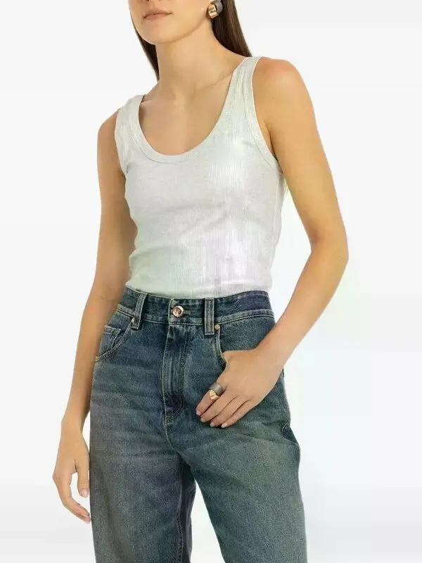 Brunello Cucinelli Ribbed Foiled Top - Silver