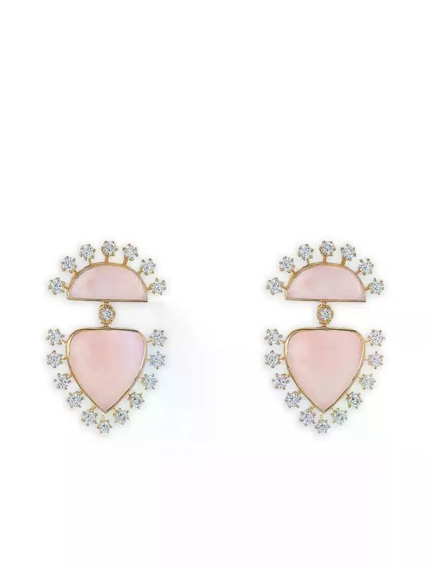 Robinson Pelham 18k Yellow Gold Opal Heart Earrings With Diamond Embellishments - Pink