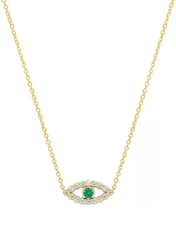 JENNIFER MEYER 18k Yellow Evil Eye Diamond And Emerald Necklace - Gold