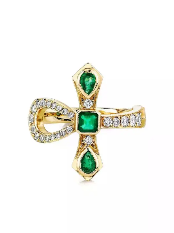 LOGAN HOLLOWELL 14k Yellow Eternal Ankh Emerald And Diamond Ring - Gold