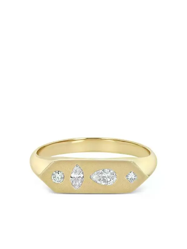 Zoe Chicco 14k Yellow Hexagon Diamond Signet Ring - Gold