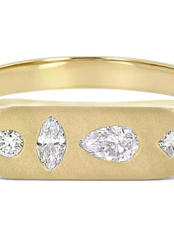 Zoe Chicco 14k Yellow Hexagon Diamond Signet Ring