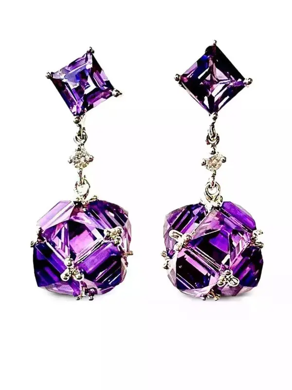 STEFERE 18k White Gold Diamond And Amethyst Dangle Earrings - Silver