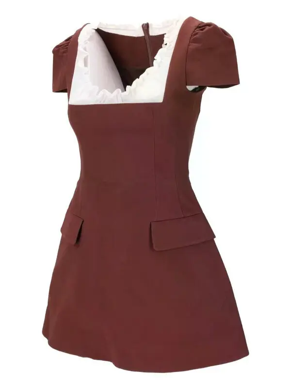 SHUSHU/TONG Scalloped Short Sleeve Dress - Brown