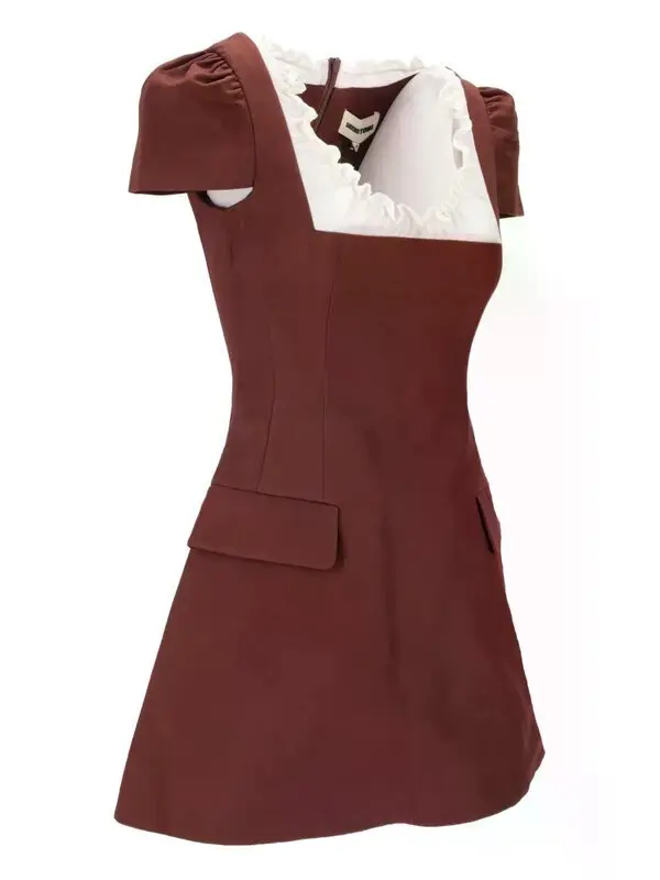 SHUSHU/TONG Scalloped Short Sleeve Dress - Brown