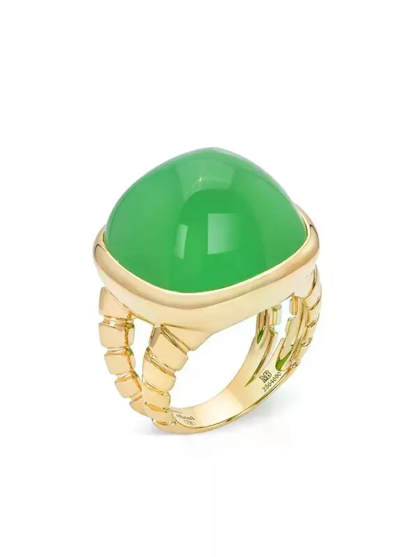 Marina B 18k Yellow Tigella Sugarloaf Chrysoprase Ring - Gold