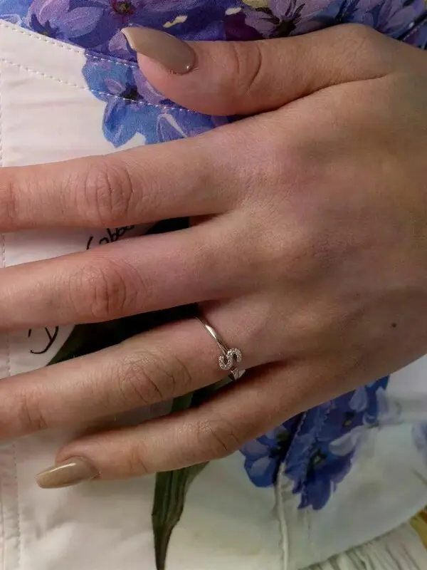DANA REBECCA DESIGNS 14k White Gold Single Initial Diamond Ring - Silver