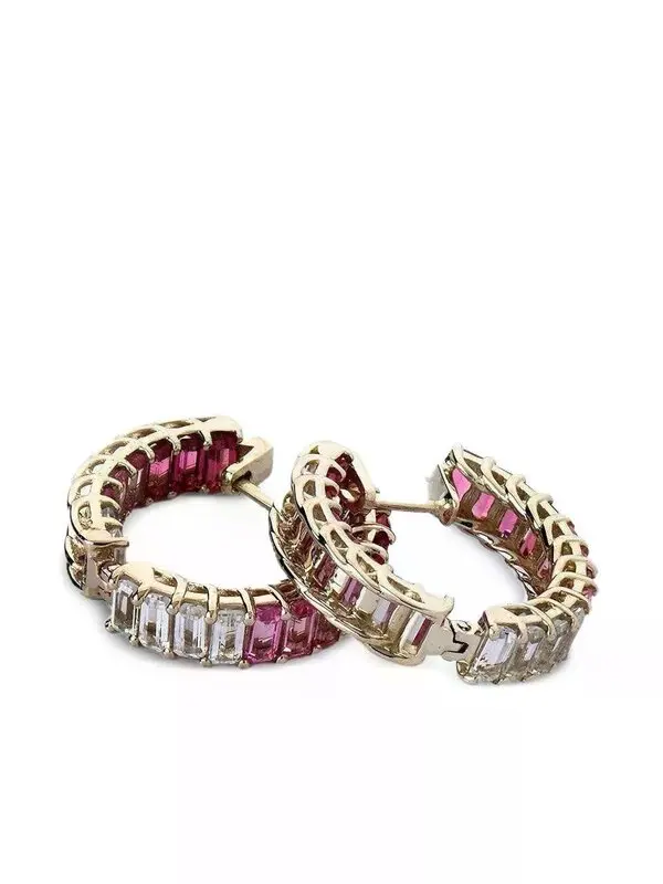 FISZMAN JEWEL 18k White Rubellite And Diamond Hoop Earrings - Gold