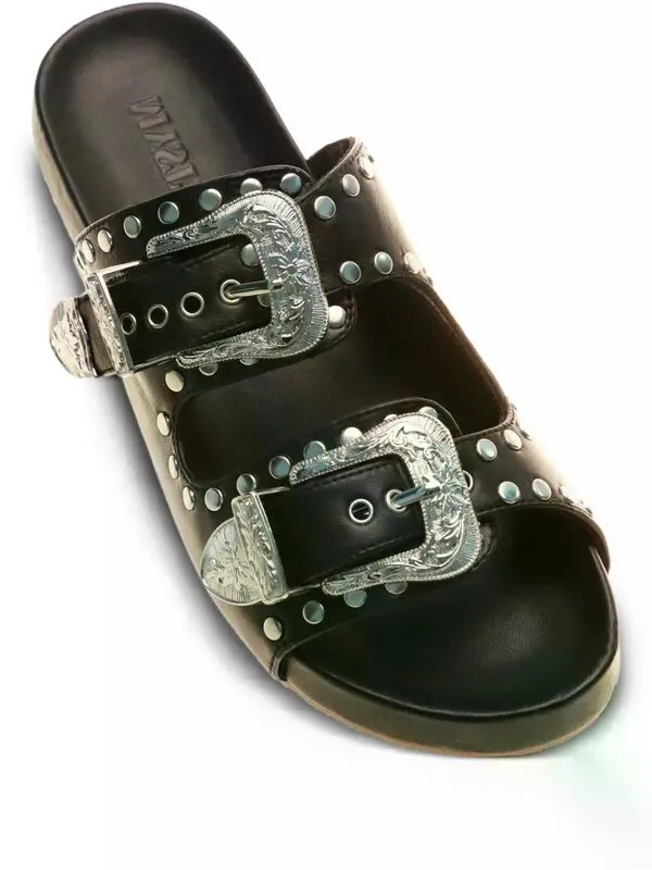Mystique Buckle-studded Flat Sandals - Black