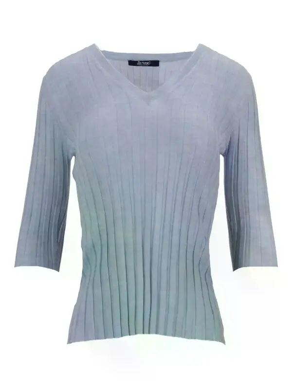 LA ROSE V-neck Ribbed Knit Top - Grey