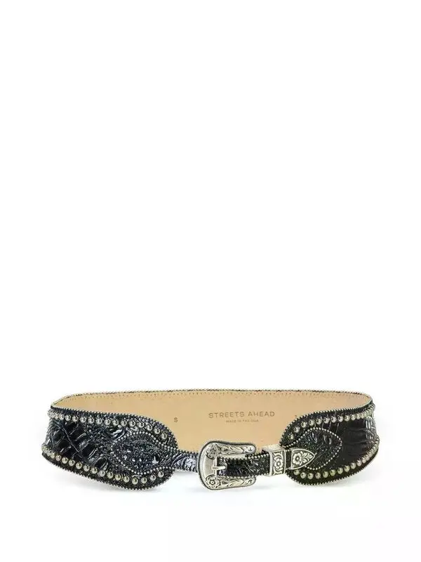 Streets Ahead Owen Debossed Studded Belt - Black