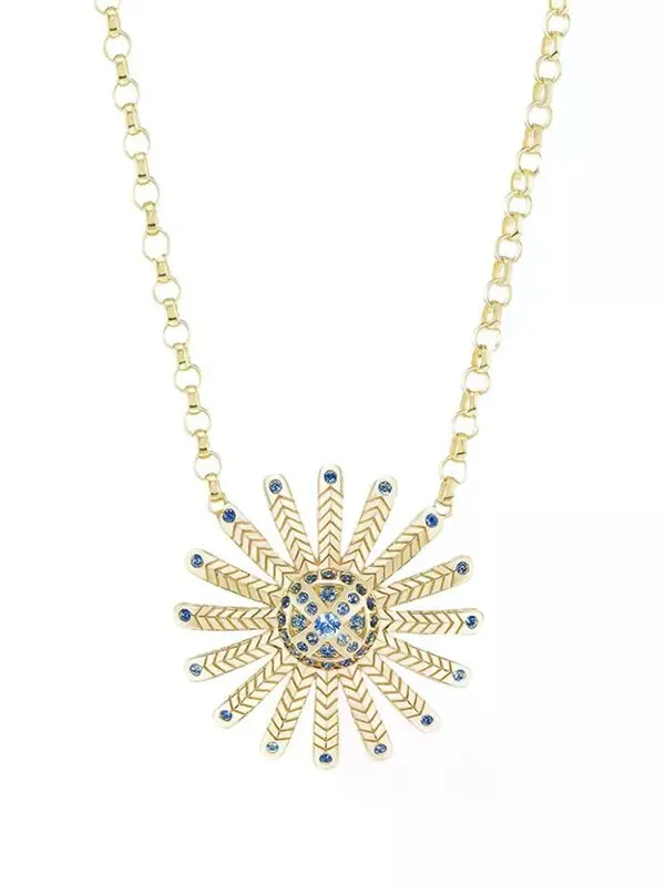 Harwell Godfrey 18k Yellow Mini Sunflower Sapphire Charm Necklace - Gold