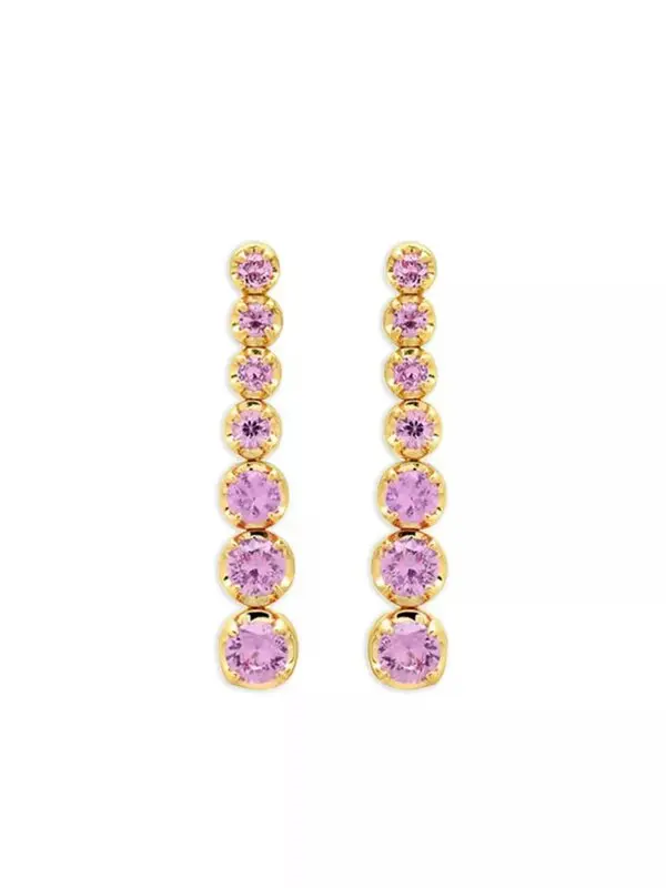 JENNIFER MEYER 18k Yellow Graduated Pink Sapphire Tennis Stud Earrings - Gold