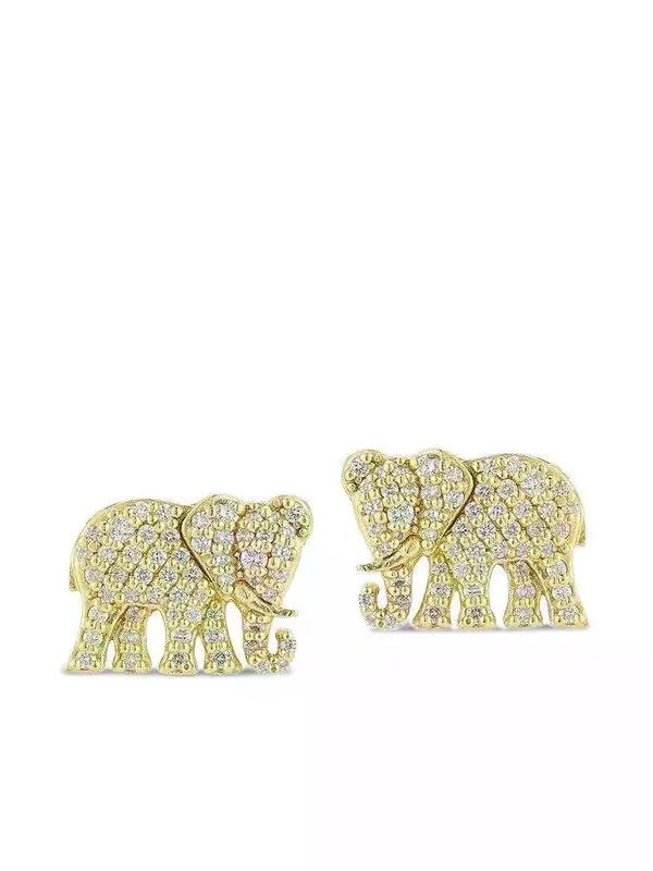 TANYA FARAH 18k Yellow Tree Of Life Elephant Diamond Earrings - Gold