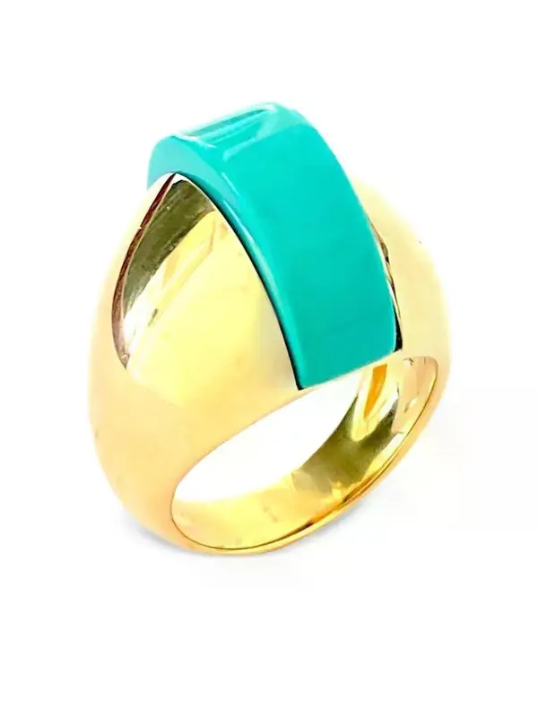 Brooks Brothers 18k Yellow Linea Alta Turquoise Ring - Gold