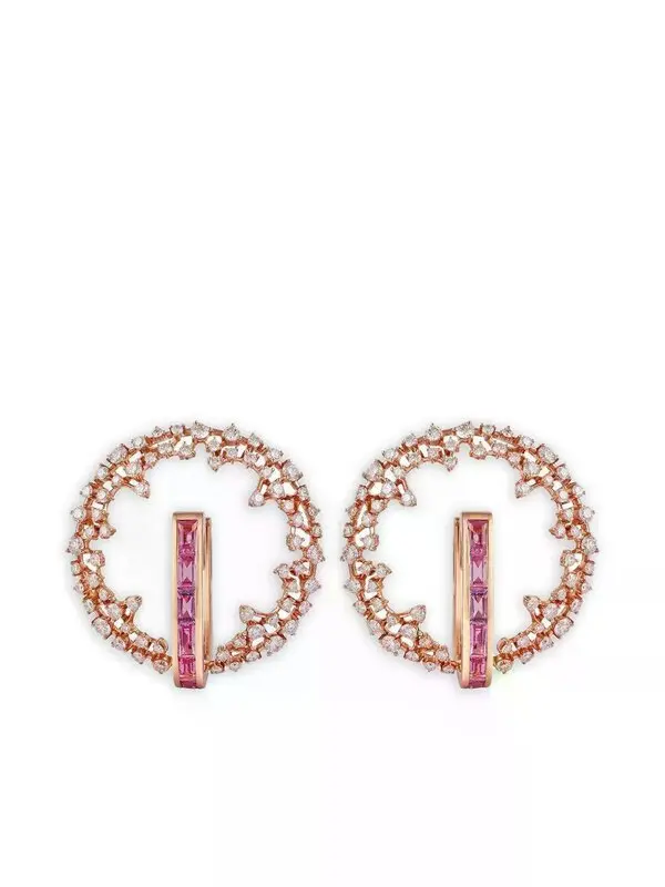 ANANYA 18k Rose Gold Diamond And Sapphire Hoop Earrings - Pink