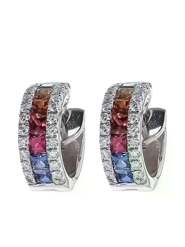 LISA NIK 18kt White Gold Rainbow Sapphire Hoop Earrings - Silver