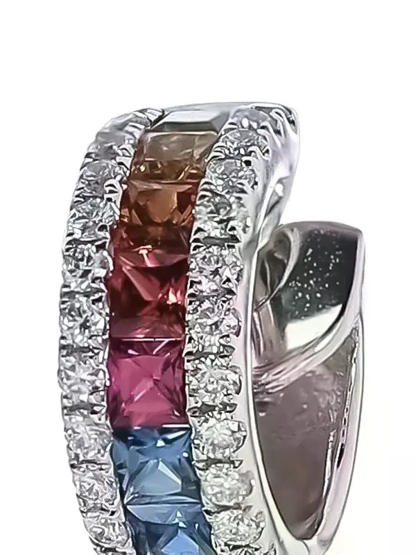 LISA NIK 18kt White Gold Rainbow Sapphire Hoop Earrings