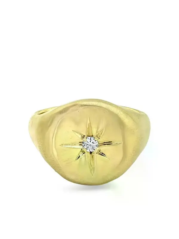 LOGAN HOLLOWELL 14k Yellow Star Set Oracle Diamond Signet Ring - Gold
