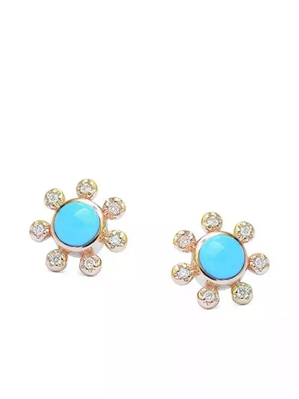 Anzie 14k Yellow Turquoise And Diamond Étoile Stud Earrings - Gold