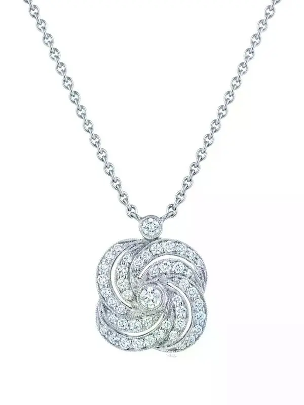 Kwiat 18k White Gold Splendor Clover Swirl Diamond Pendant Necklace - Silver