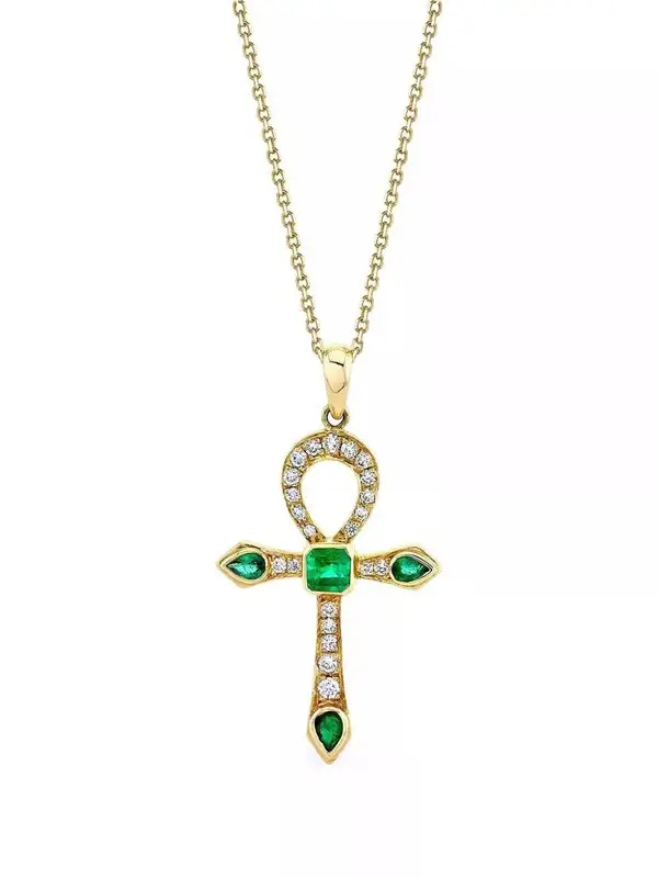 LOGAN HOLLOWELL 14k Yellow Eternal Ankh Emerald And Diamond Pendant Necklace - Gold