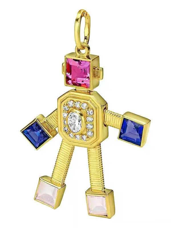 VAN ROBOT 18k Yellow Multi-stone Robot Pendant - Gold