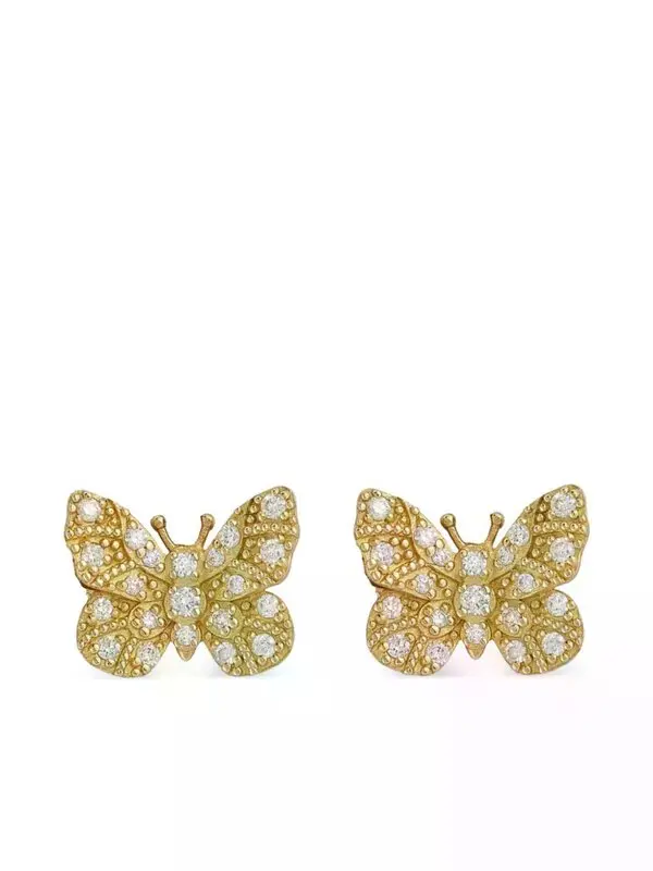 TANYA FARAH 18k Yellow Diamond And Enamel Butterfly Earrings - Gold