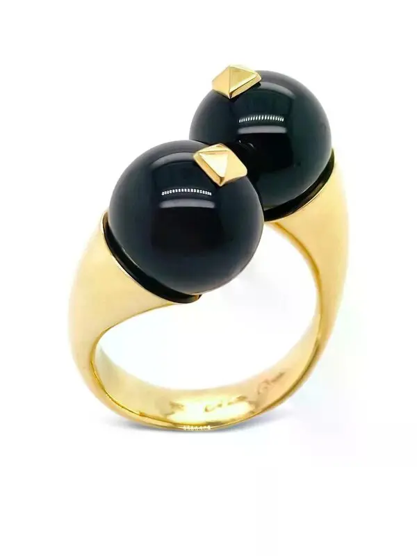 Brooks Brothers 18k Yellow Gold Gemini Onyx Ring - Black