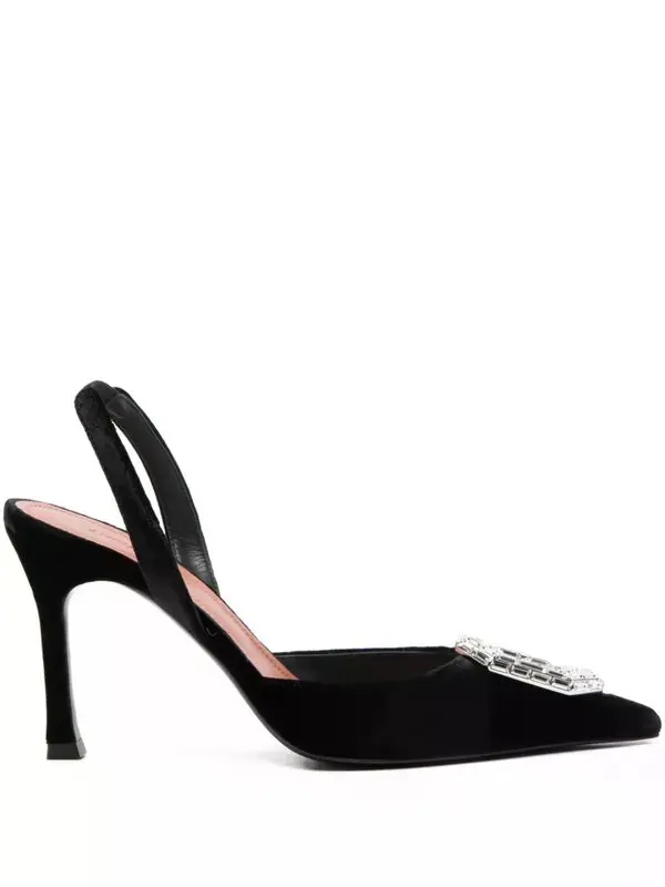 Amina Muaddi 90mm Camelia Embellished Pumps - Black