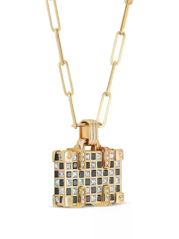 NEVERNOT 14kt Yellow Diamond, And Black Diamond Suitcase Pendant Necklace - Gold