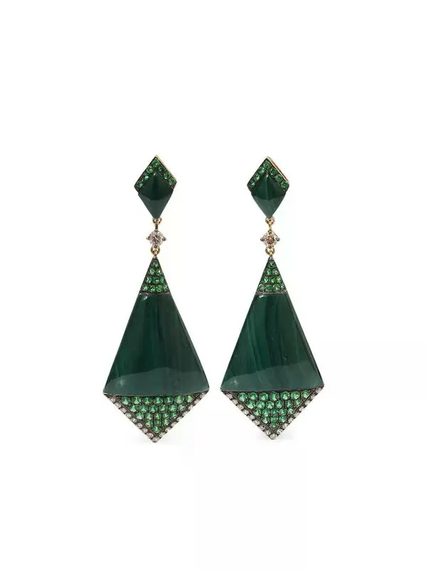 WENDY YUE 18kt Yellow Malachite & Diamond Shield Earrings - Gold