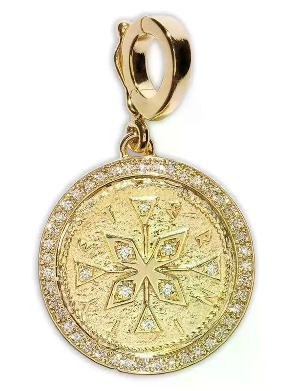 AZLEE 18k Yellow Diamond Compass Coin Pendant - Gold
