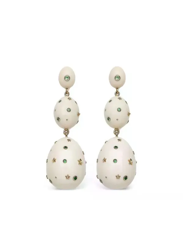 BIBI VAN DER VELDEN 18k Yellow Mammoth Green Sapphire Egg Earrings - Gold